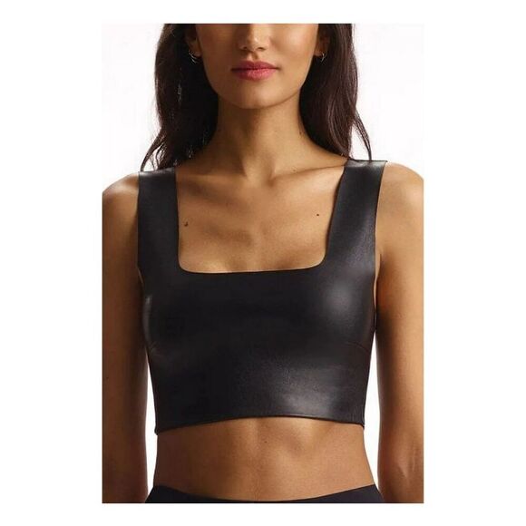 Commando | Tops | Nwtcommando Crop Tank Top Womens Large Black Square Neck Faux Leather Raw Edge ...